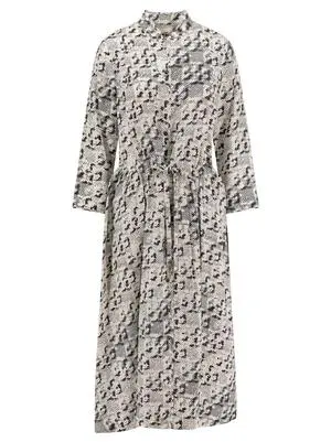 Tory Burch Silk Dress With Pixelated Logo Print - Grey