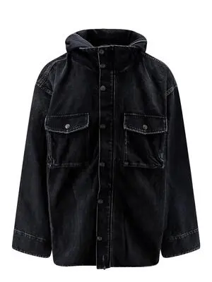 Balenciaga Embroidered Logo Denim Jacket - Black