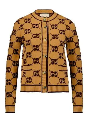 Gucci Wool Cardigan With Gg Inlay - Brown
