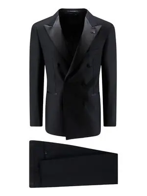 Tagliatore Double-breasted Virgin Wool Tuxedo - Black