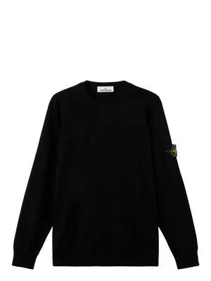 Stone Island Wool Sweater With Side Logo Patch - Black
