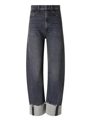 MOTHER The Half Pipe Ankle Cuff Fray High-rise Barrel-leg Jeans - Black
