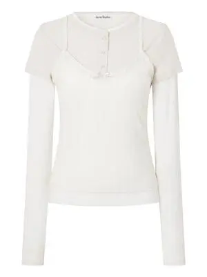Acne Studios Ersilia Layered Ribbed Lyocell And Cotton-blend T-shirt - Neutrals