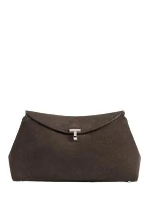 TOTEME TOTEME T-Lock Suede Clutch Brown