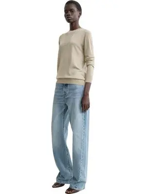 TOTEME TOTEME Fine Crew Knit Wool And Silk Blend Sweater Fawn