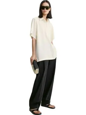 TOTEME Fluid Wool Blend Oversized Polo Shirt - Ecru