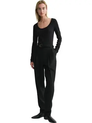 TOTEME Long-sleeved Ribbed Scoop Neck Top - Black