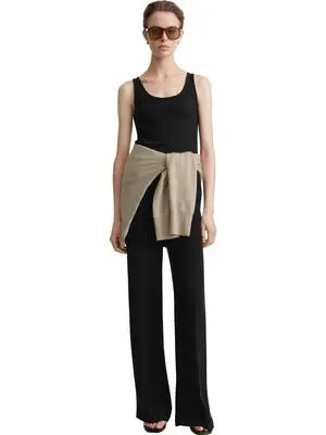 TOTEME Ribbed Organic Cotton Blend Scoop Neck Tank - Black
