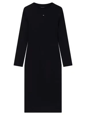 Armani Exchange Fitted Midi Dress In Ribbed Jersey With Logo - Black
