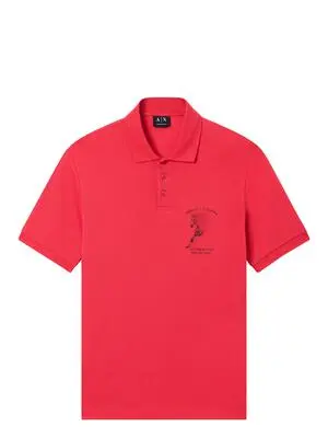 Armani Exchange Classic Cotton Pique Polo With Horse - Red