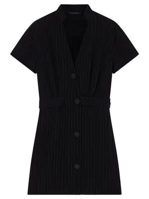 Armani Exchange Short Pinstriped Dress In Poly Viscose - Black