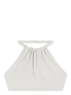 Armani Exchange Halter Neck Cropped Top In Stretch Scuba Fabric - Beige