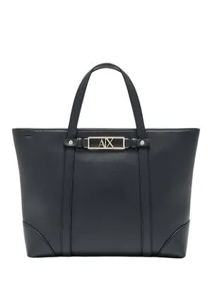Armani Exchange Tote Bag With Dual Handles And A Metal Logo Plaque - Black