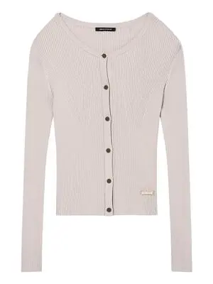 Armani Exchange Fitted Cardigan In Recycled Viscose Knit - Beige