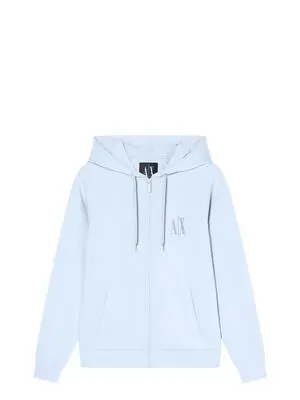 Armani Exchange Zip-up Fleece Hoodie With Adjustable Drawstrings - Light Blue