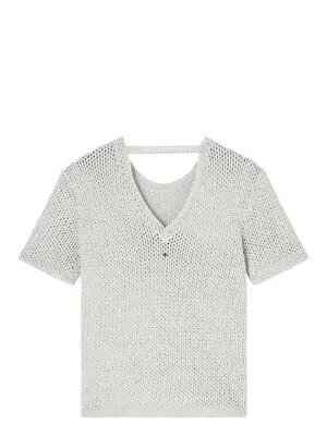 Armani Exchange Perforated Knit Top With Lurex Thread - Beige