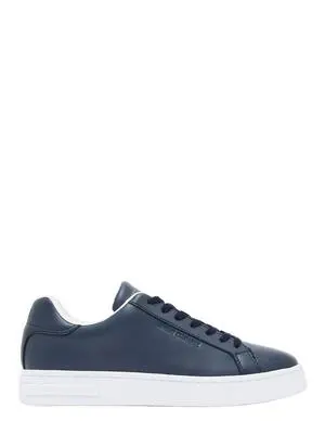 Armani Exchange Split Leather Sneakers With Cotton Lining - Blue