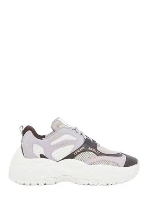 Armani Exchange Lace-up Mesh And Microsuede Trainers - White