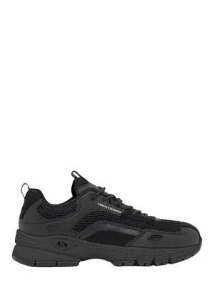 Armani Exchange Microsuede And Mesh Lace Up Sneakers - Black