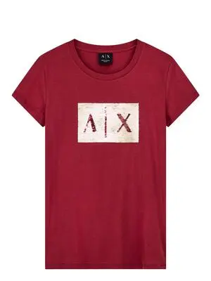 Armani Exchange Slim Fit Cotton Jersey T-shirt With Sequin Embellishment - Red