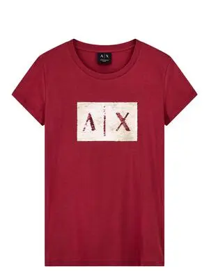 Armani Exchange Slim Fit Cotton Jersey T-shirt With Sequin Embellishment - Red