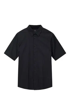 Armani Exchange Short-sleeve Button-up Shirt In Cotton Jacquard Essential - Black