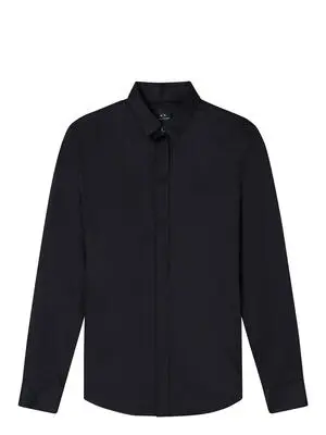 Armani Exchange Slim-fit Dress Shirt In Stretch Cotton Satin Essential - Black