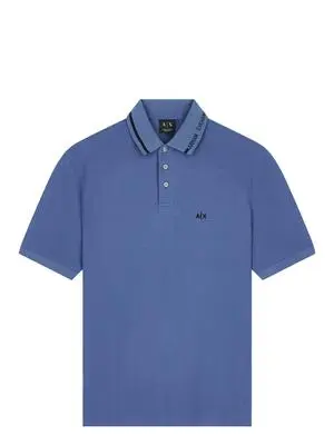 Armani Exchange Regular Fit Polo Shirt In Cotton Piqué With Rib Details - Light Blue