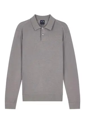 Armani Exchange Regular Fit Knit Polo In Lyocell Wool Mix Brown