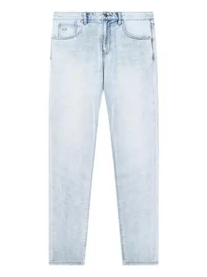 Armani Exchange Slim Fit Five-pocket Jeans In Washed Cotton-blend Denim - Blue