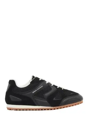 Armani Exchange Low Top Sneakers In Mesh And Suede - Black