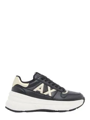 Armani Exchange Low Top Sneakers With Metallic Details - Black