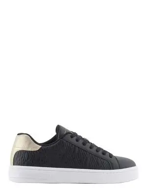 Armani Exchange Low-top Sneakers With Embossed Pattern And Contrast Heel - Black