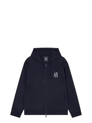 Armani Exchange Full-zip Hoodie In Bonded Stretch Cotton With Logo Icon - Navy Blue
