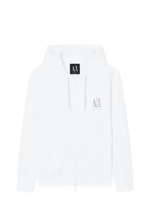 Armani Exchange Full-zip Hoodie In Bonded Stretch Cotton With Logo Icon - White