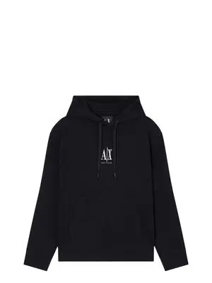 Armani Exchange Stretch Cotton Hoodie With A Kangaroo Pocket And Logo Icon Black