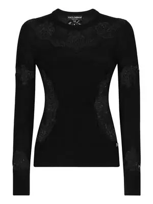 Dolce & Gabbana Cashmere And Silk Sweater With Lace Inlay - Black