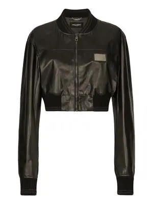 Dolce & Gabbana Short Nappa Leather Bomber Jacket - Black
