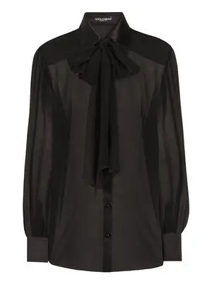 Dolce & Gabbana Silk Chiffon Pussy-bow Shirt - Black