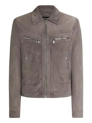 Dolce & Gabbana Suede Jacket With Intarsia Motif - Grey
