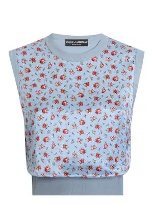 Dolce & Gabbana Small Rose-print Silk Tank Top Sweaters And Cardigans - Multicolor