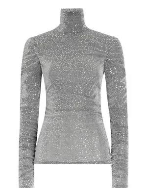 Dolce & Gabbana Draped Sequined Turtle-neck Top Shirts And Tops - Silver