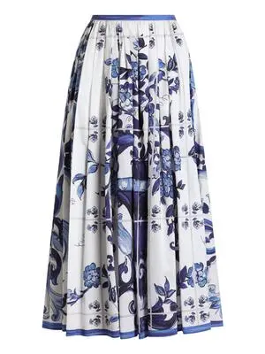 Dolce & Gabbana Majolica- Long Cotton Satin Skirt - Print