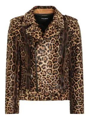 Dolce & Gabbana Leopard Print Calfskin Biker Jacket - Multicolor