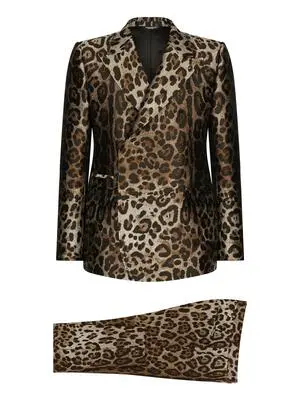 Dolce & Gabbana Double-breasted Leopard-design Jacquard Sicilia-fit Suit Suits And Blazers Multi-colored Fabric - Multicolor