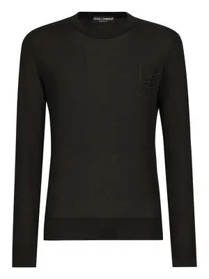Dolce & Gabbana Cashmere Round-neck Sweater With Dg Embroidery Sweaters And Cardigans - Black