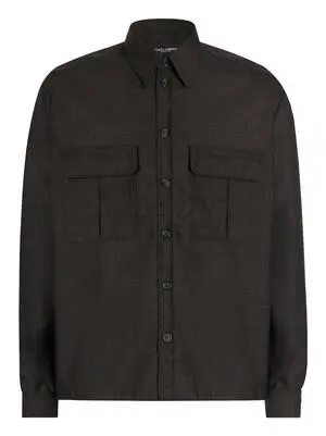 Dolce & Gabbana Virgin Wool Canvas Shirt Shirts Beige - Multicolor