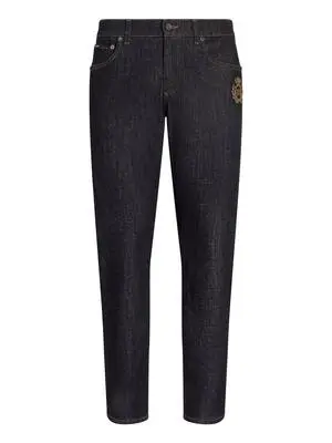 Dolce & Gabbana Slim-fit Stretch Cotton Jeans With Patch Denim Multi-colored - Multicolor