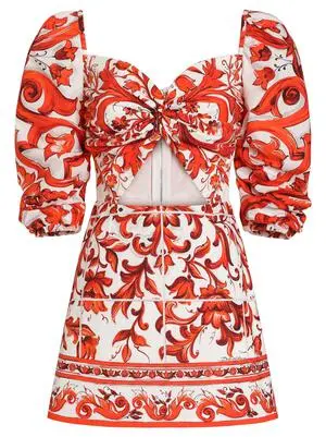 Dolce & Gabbana Majolica-print Long Poplin Dress - Multicolor