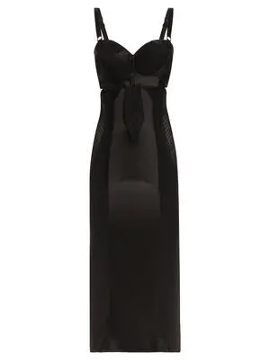 Dolce & Gabbana Calf-length Satin And Lace Dress With Corset Details - Black